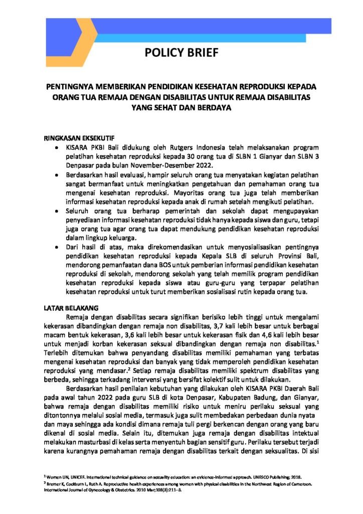 PENTINGNYA MEMBERIKAN PENDIDIKAN KESEHATAN REPRODUKSI KEPADA ORANG TUA REMAJA DENGAN DISABILITAS ...